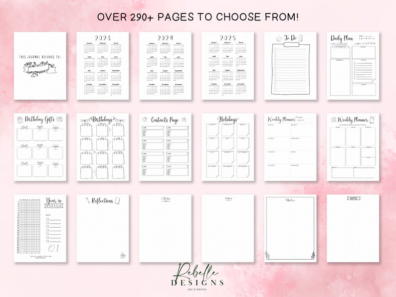 Journal Printable Trackers Bullet Pages Bundle Undated Premade Planner ...