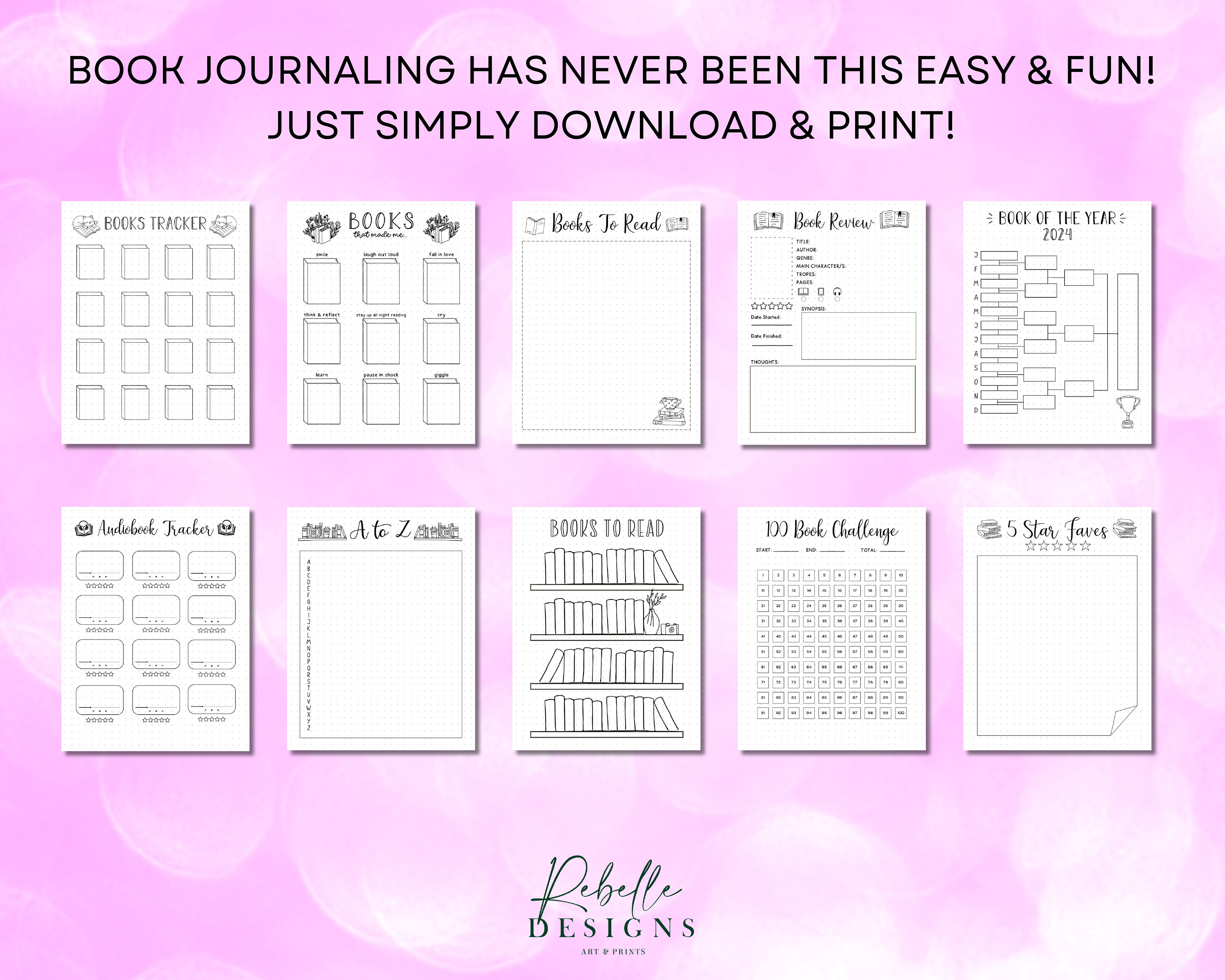 Book Reading Bundle Tracker Printable Pages Bullett Journal Book ...