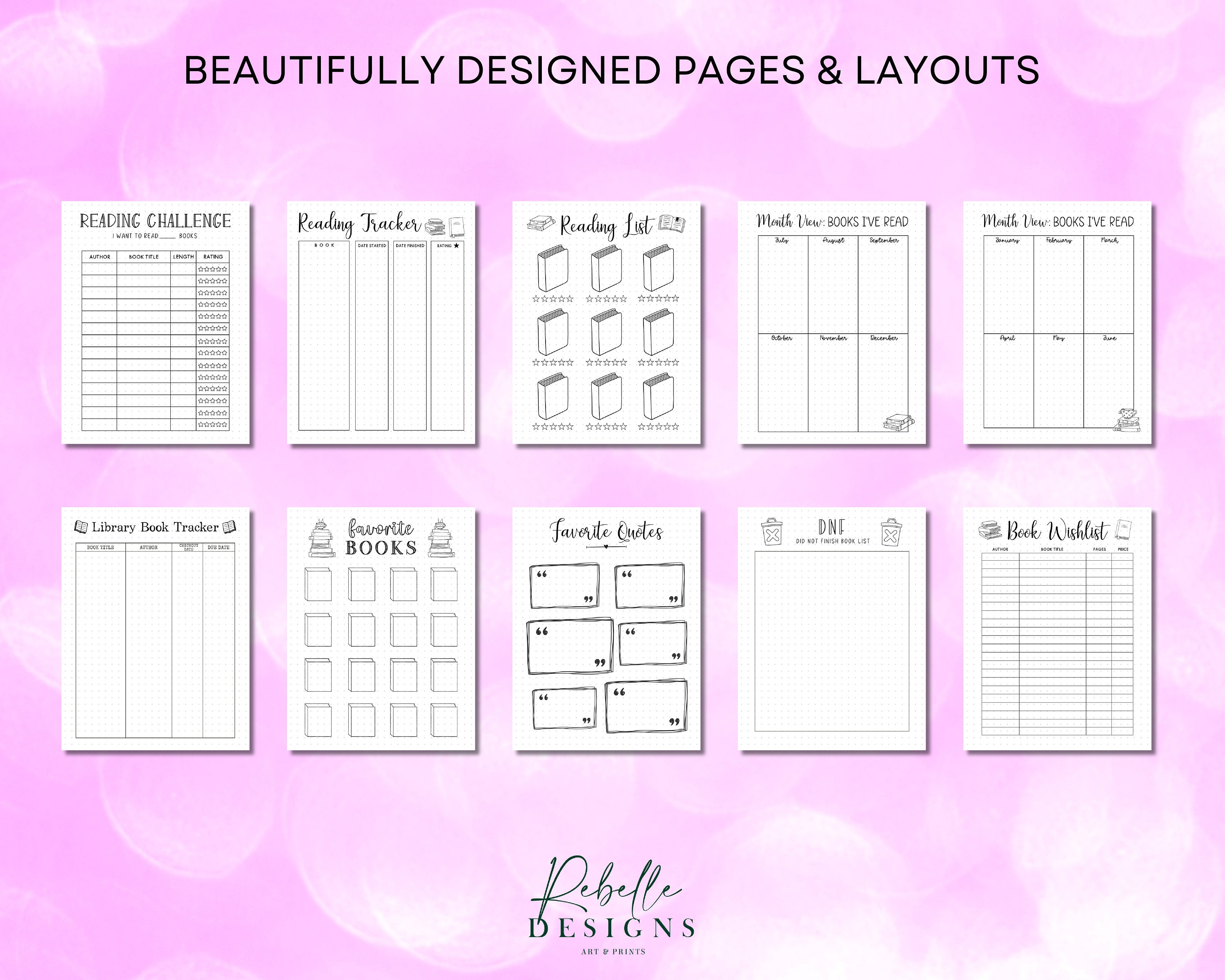Book Reading Bundle Tracker Printable Pages Bullett Journal Book ...