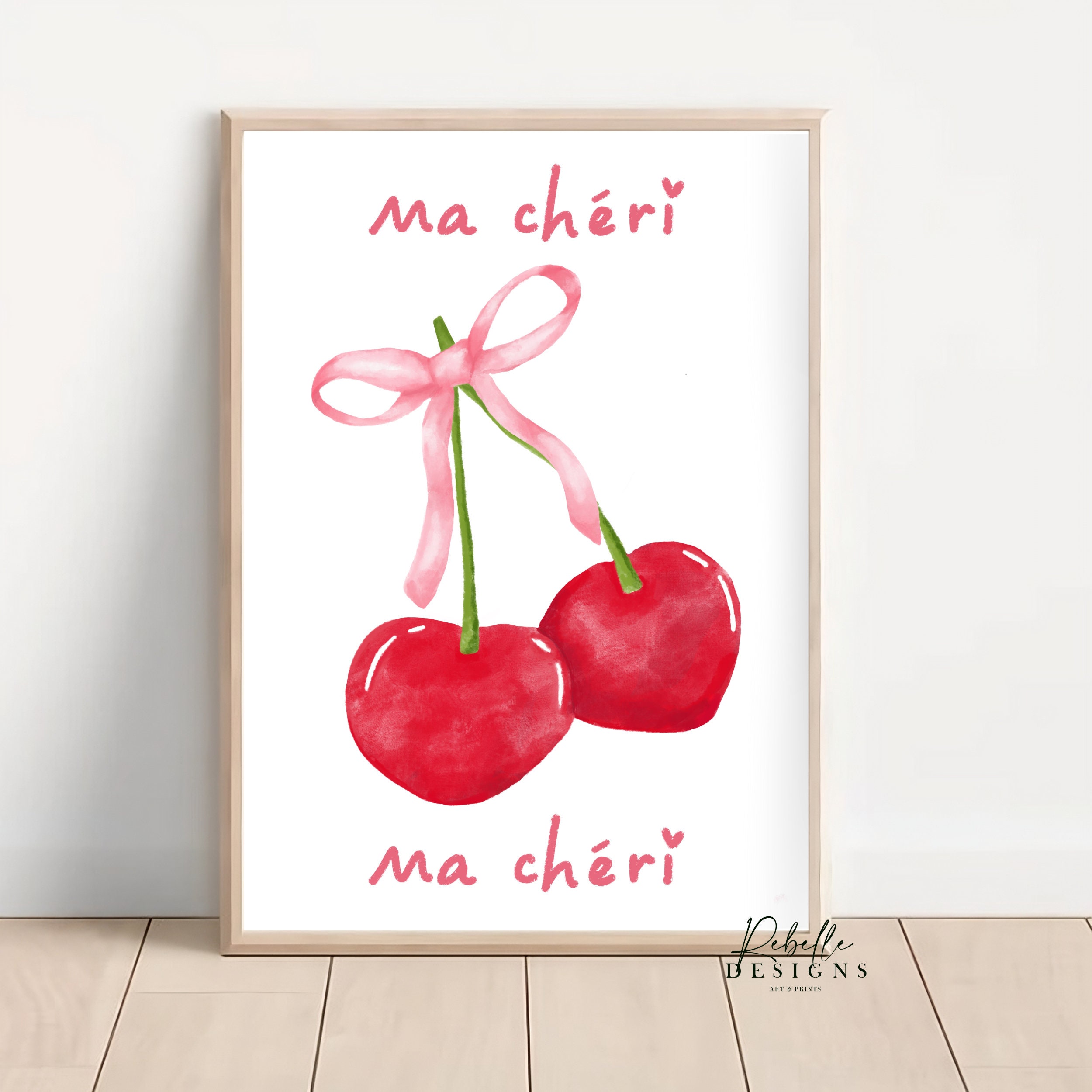 Cherry Wall Art Print, Trendy Pink Bows Coquette, Preppy Poster ...