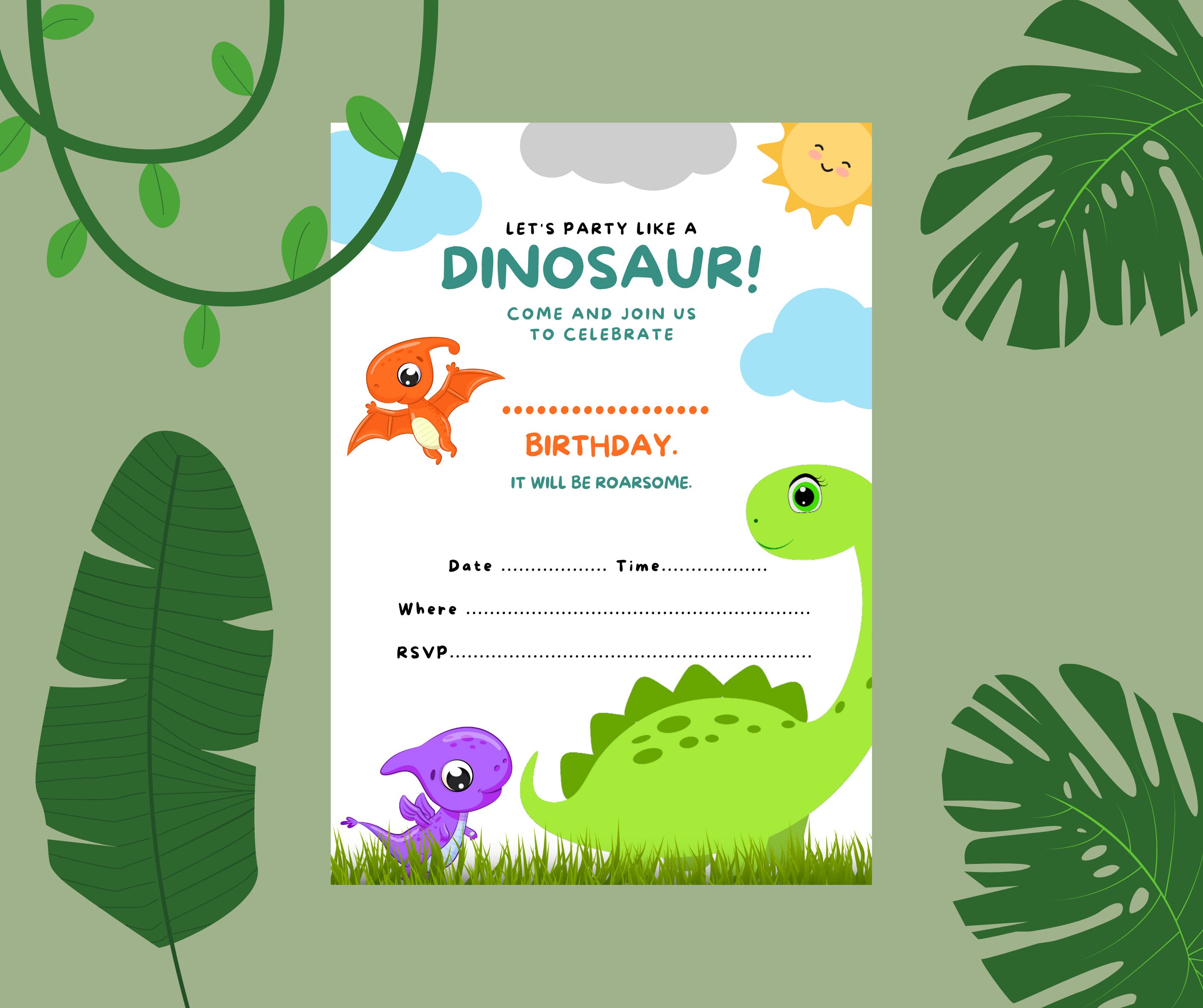 Dino Children's Party Invitation - Etsy