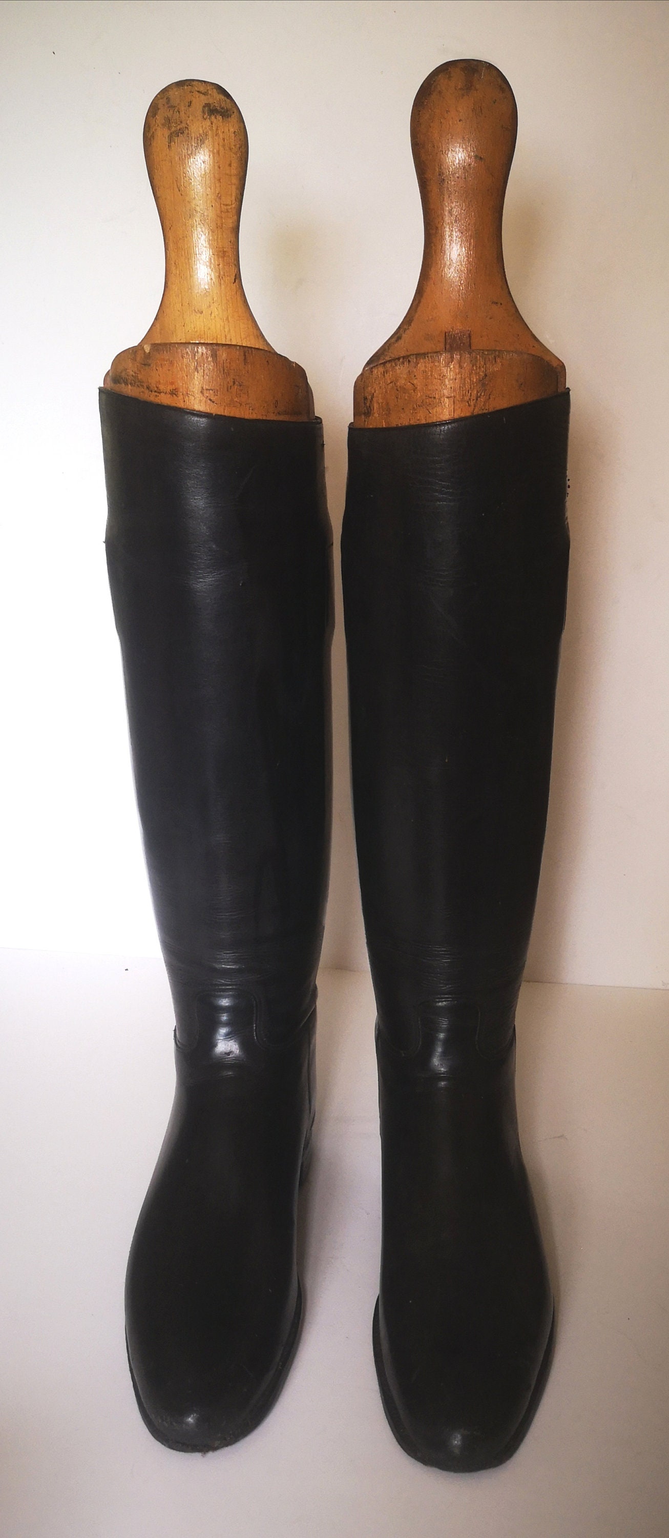 Good Quality Pair Ladies Custom Made Black Leather Hunting Boots Approx ...