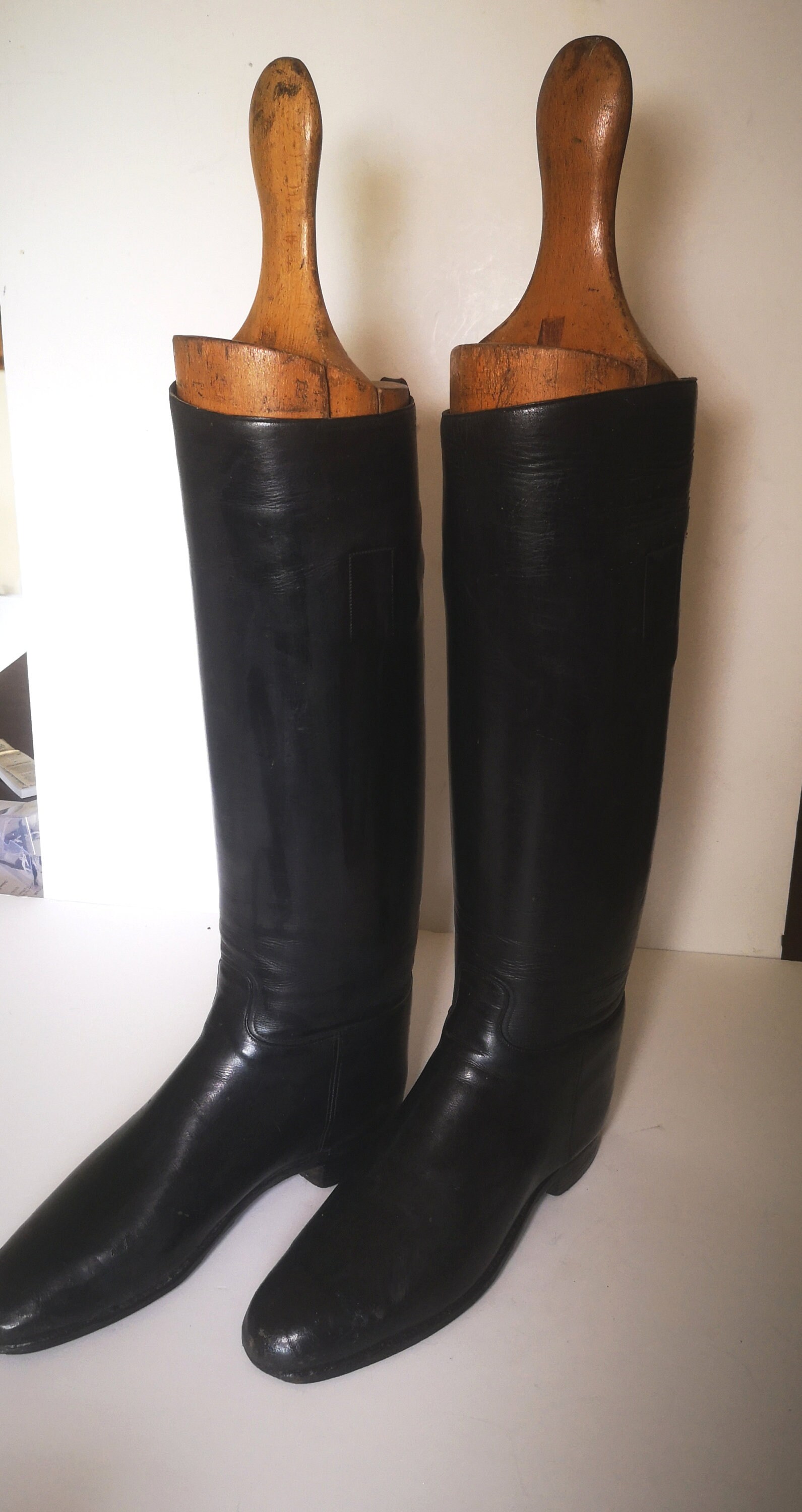Good Quality Pair Ladies Custom Made Black Leather Hunting Boots Approx ...