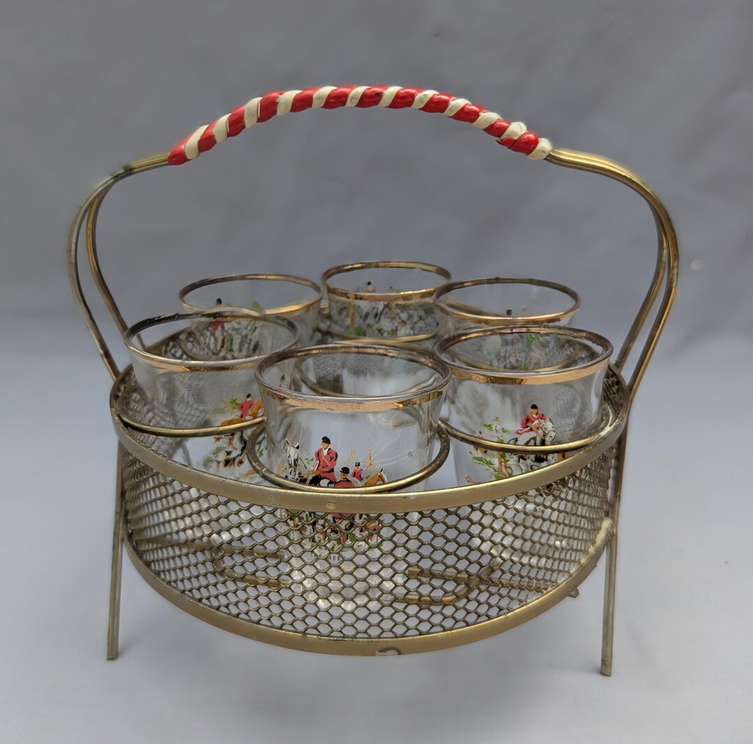 Vintage Fox Hunting Stirrup Cups With Brass Tray - Set of 6 - Etsy