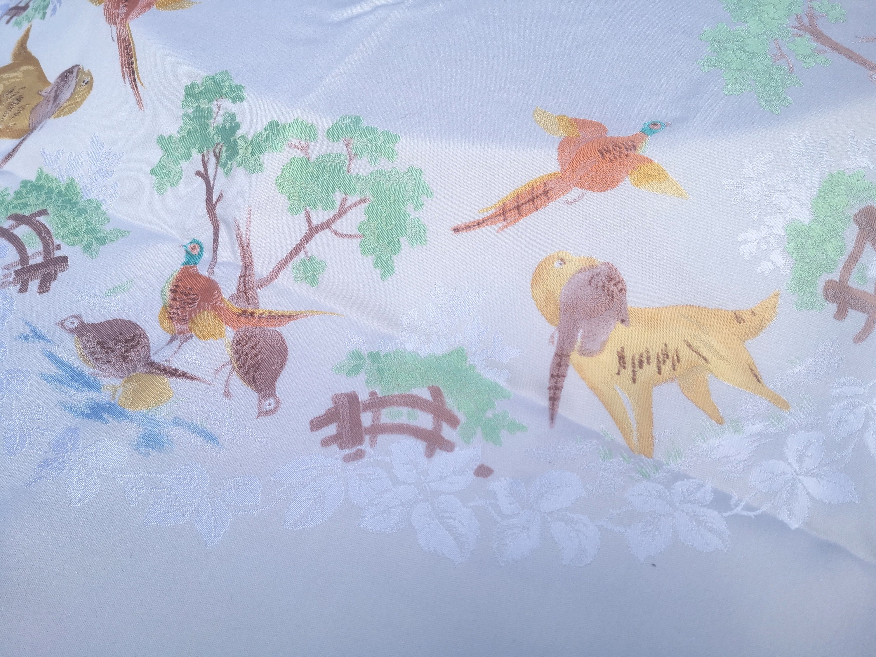 Vintage Quality Hand Painted Irish Double Damask Tablecloth Pheasants ...