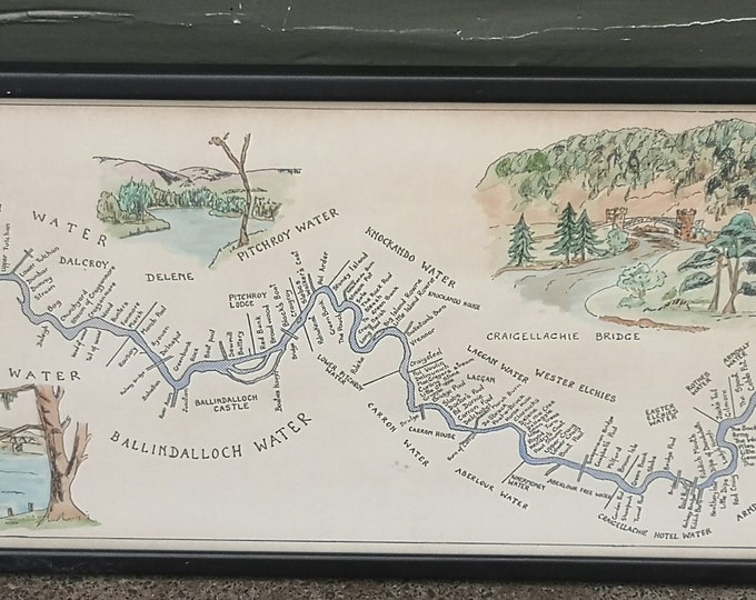Vintage Framed Fisherman's Map of Salmon Pools 0n Part of the River ...