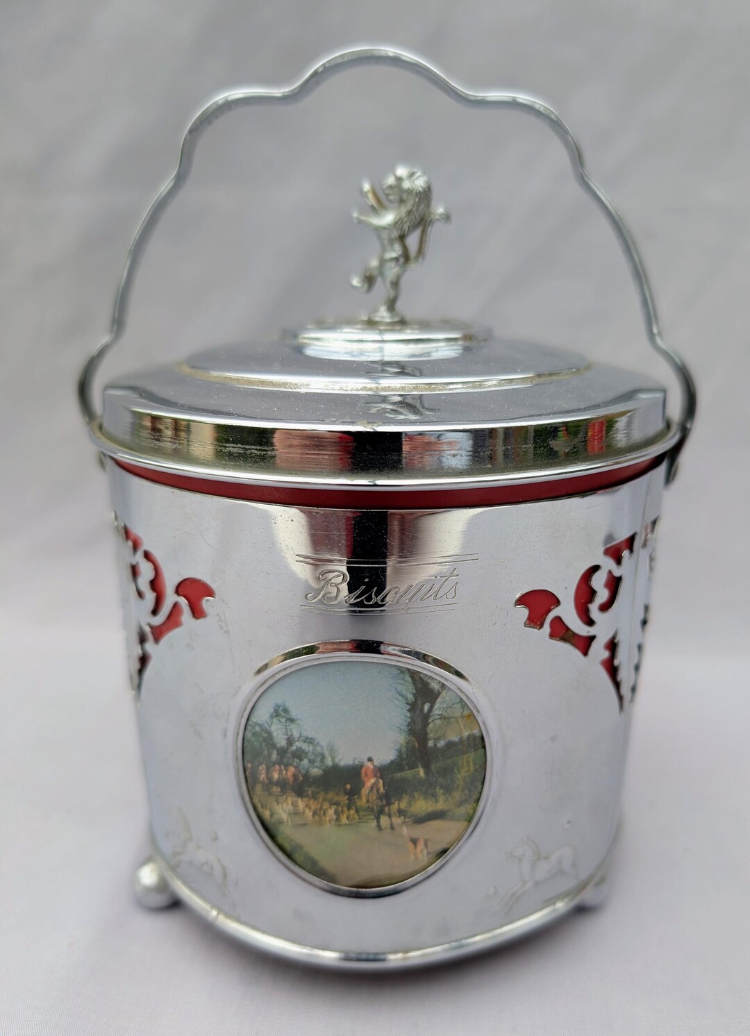 Vintage Chrome Biscuit Barrel Cut Out With With Fox Hunting Scenes - Etsy