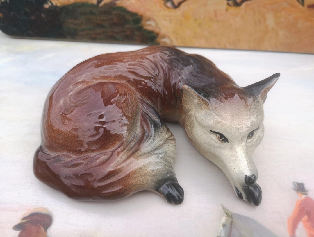 Vintage Earthenware Curled Fox Handpainted Finish - Etsy