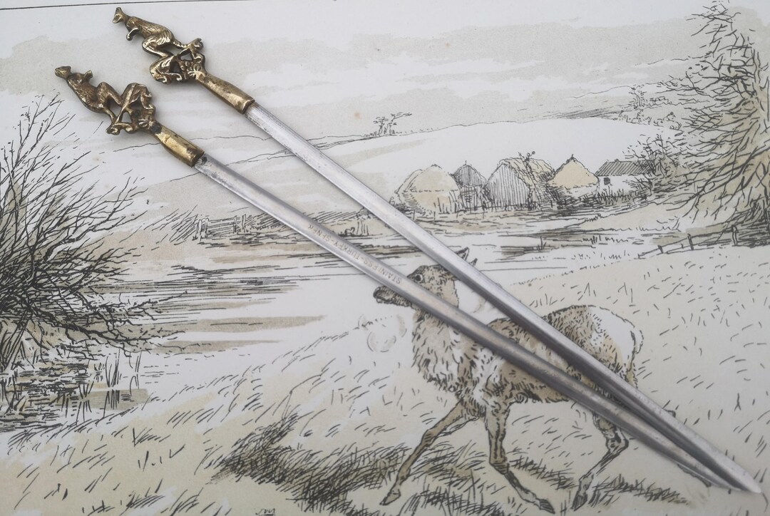 Vintage Brass Animal Topped Meat Skewers - Turkish Stainless Steel ...