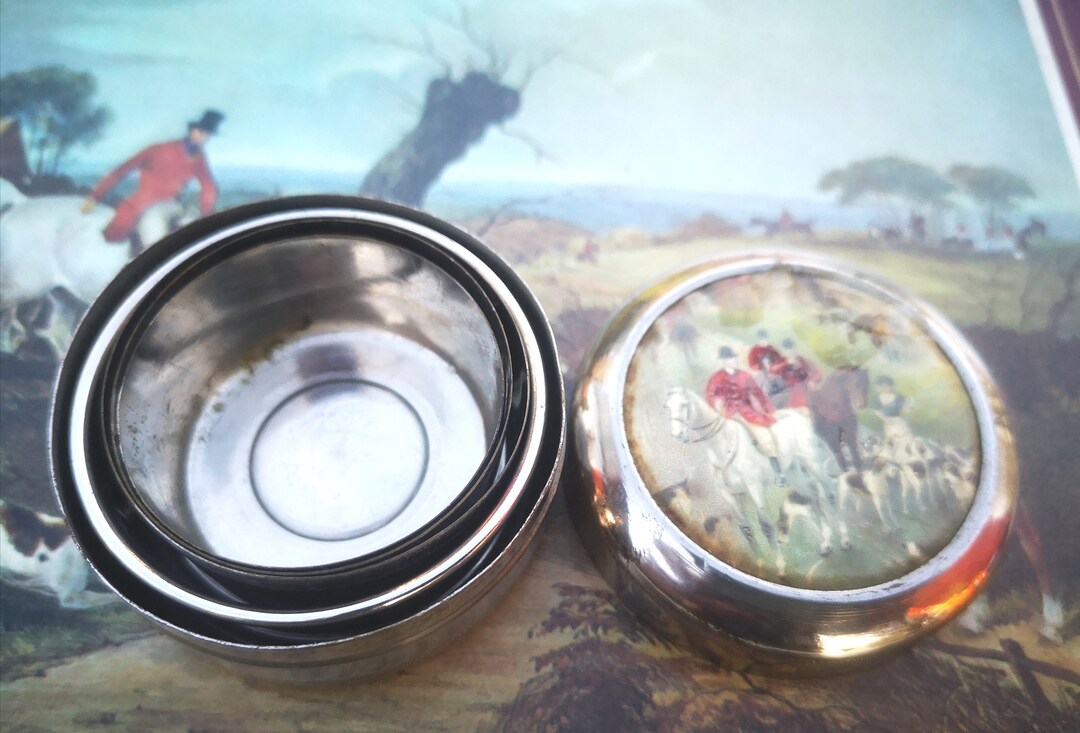 Vintage Collapsible Metal Stirrup Cup in Metal Case Hunting Scene on ...