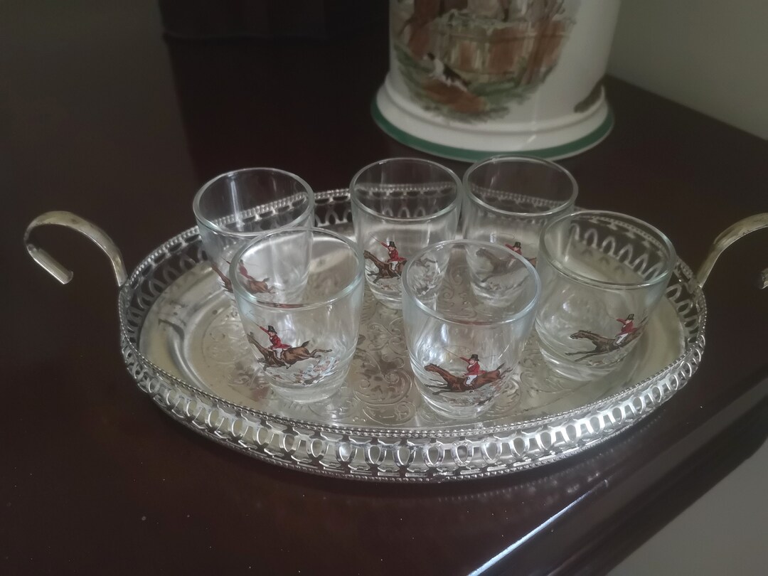 Vintage Set 6 Stirrup / Tot / Shot Glasses on Silver Plate - Etsy