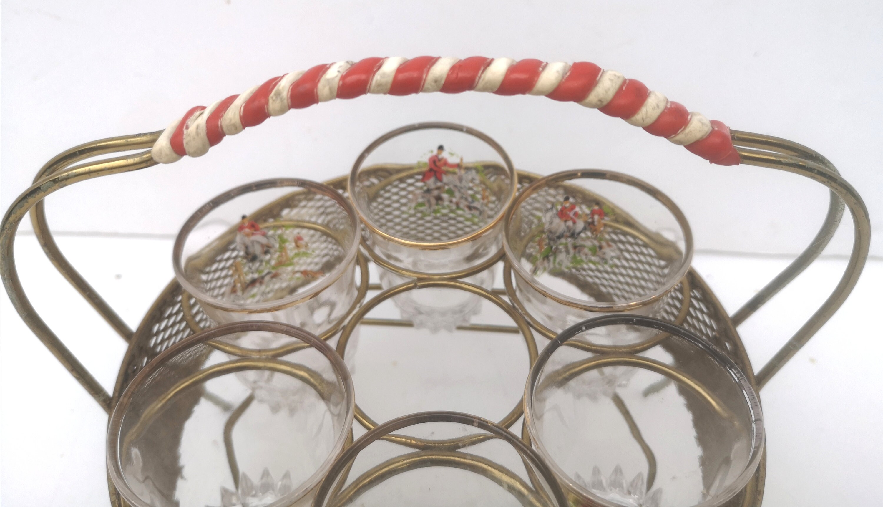 Vintage Set of Six Glass Stirrup Cups / Tots / Shots in Brass - Etsy