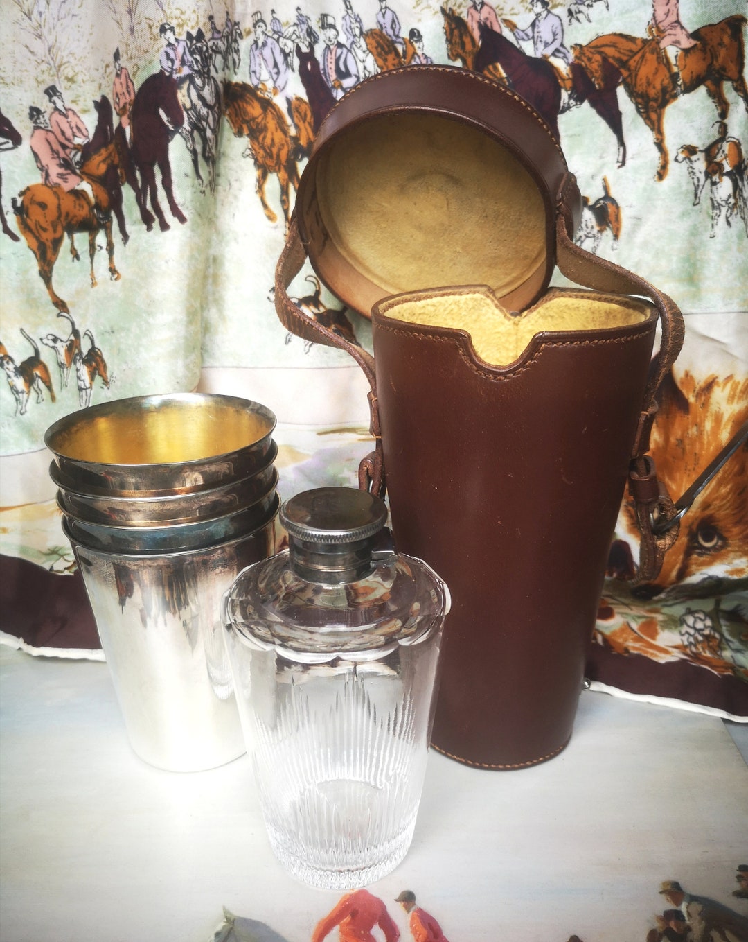Antique Four Sheffield Plate Beakers and Glass Flask in Leather Case - Etsy