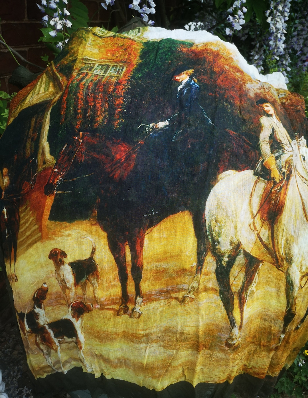 Large Square Scarf Fox Hunting Design With Side Saddle Riders 44 Inches ...