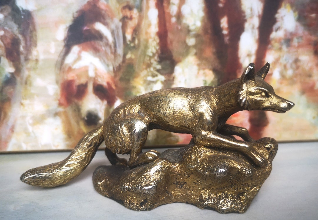 Antique Small Gilt Metal Model of a Fox on Base - Etsy