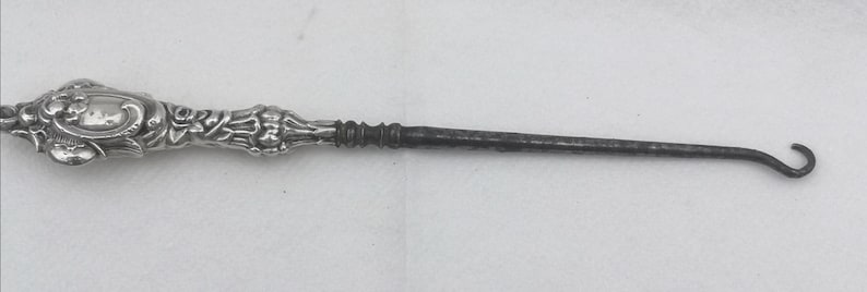 Late Victorian Button Hook With Elaborate Sterling Silver Handle Dated ...