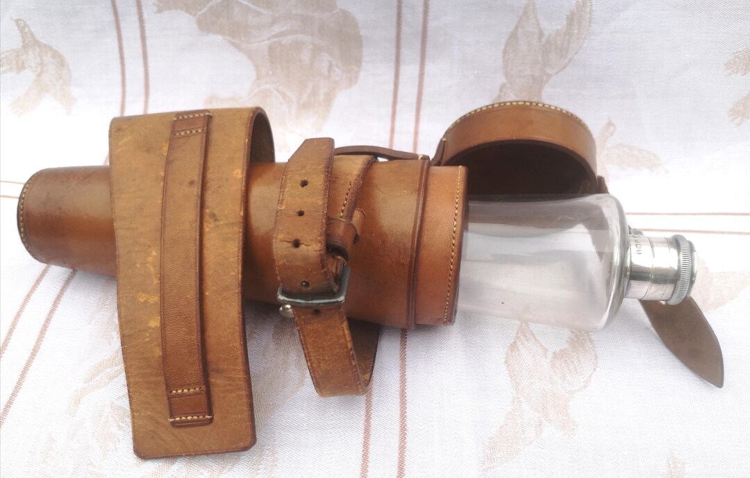 Antique Harrods Lady's Saddle Flask in Brown Leather Case Sterling ...