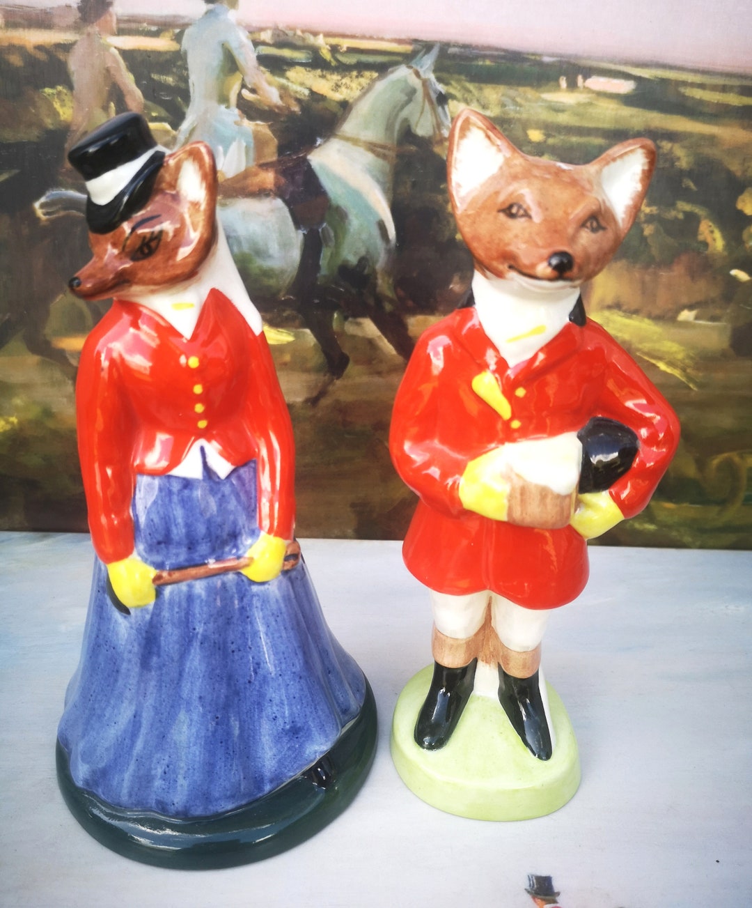 Vintage Two Gray's Anthropomorphic Foxes Dress in Red Hunting Attire - Etsy