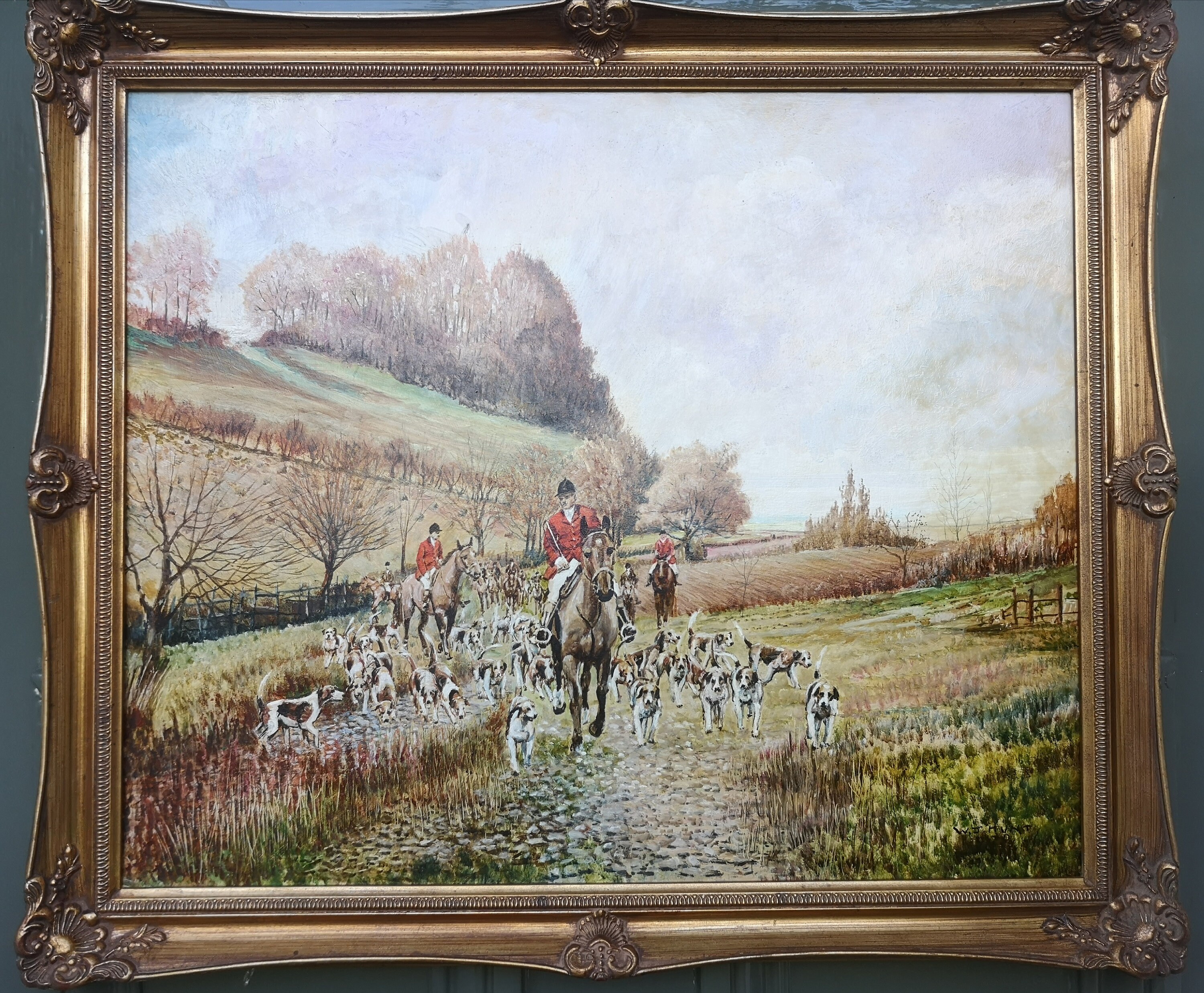 Oil Painting of the Quorn Hunt in Debdale, Keyworth by Walter J Hunt ...