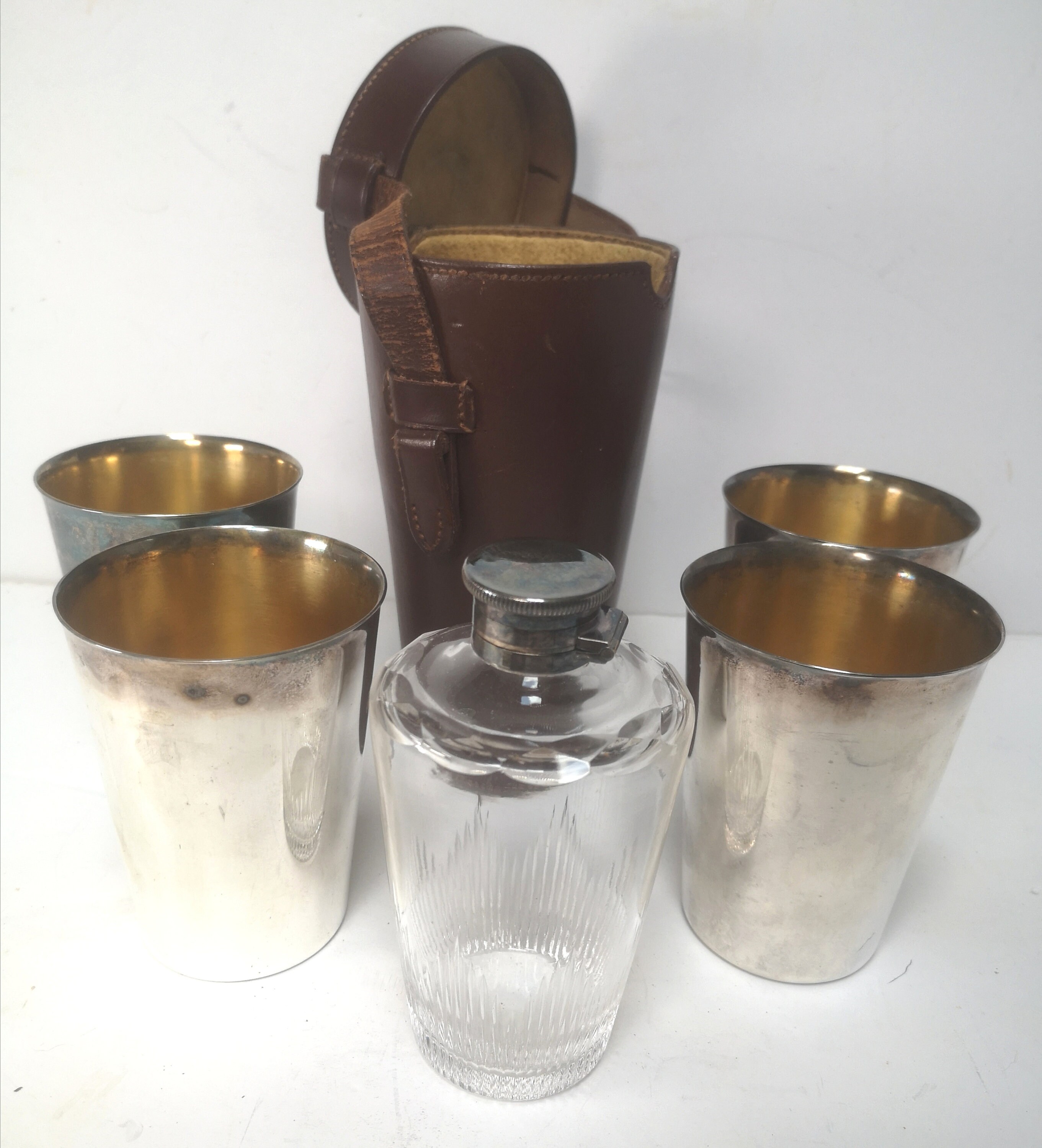 Antique Four Sheffield Plate Beakers and Glass Flask in Leather Case - Etsy
