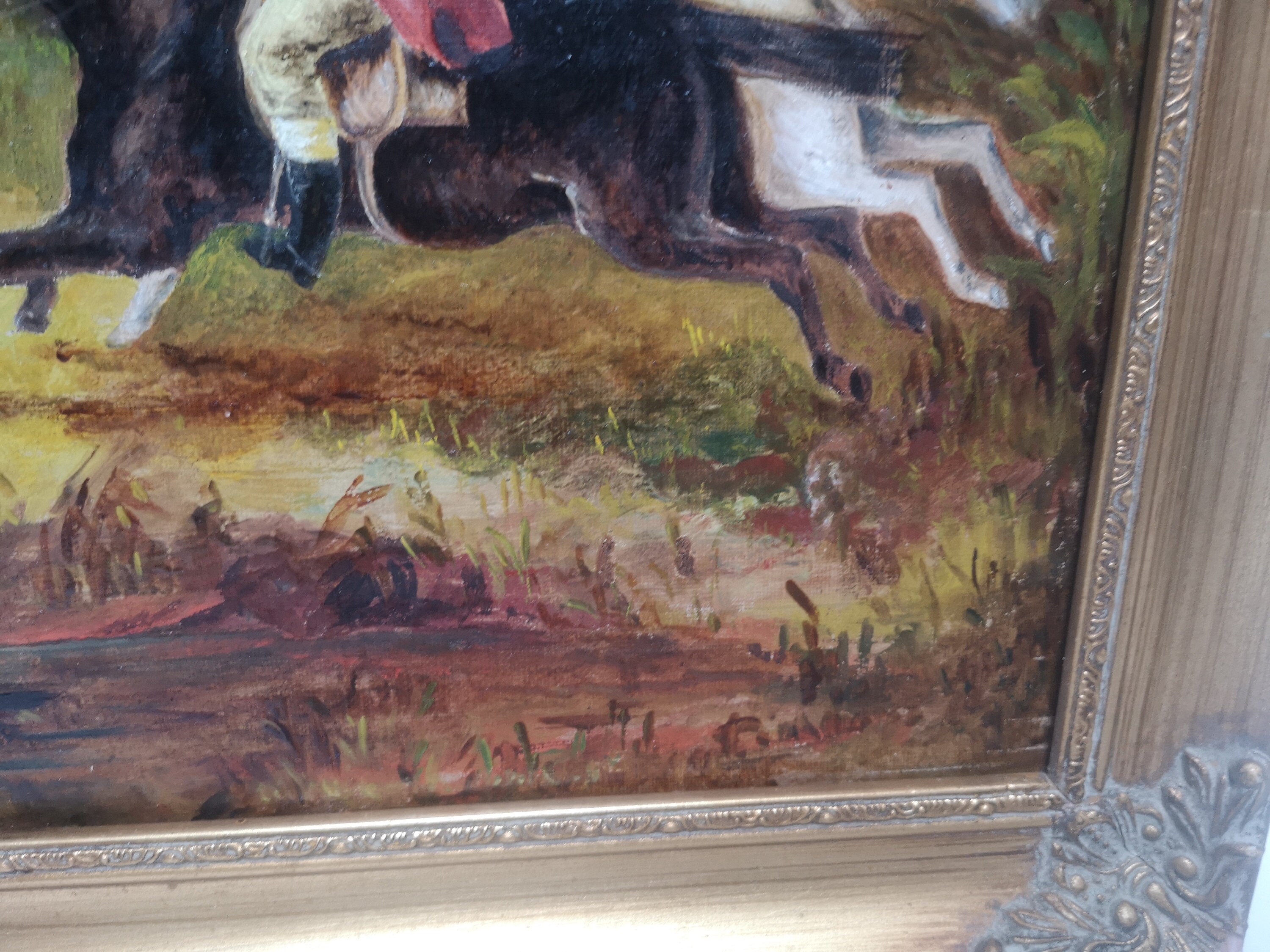 Antique Oil Painting of Fox Hunting Field Hedge Hopping - Etsy