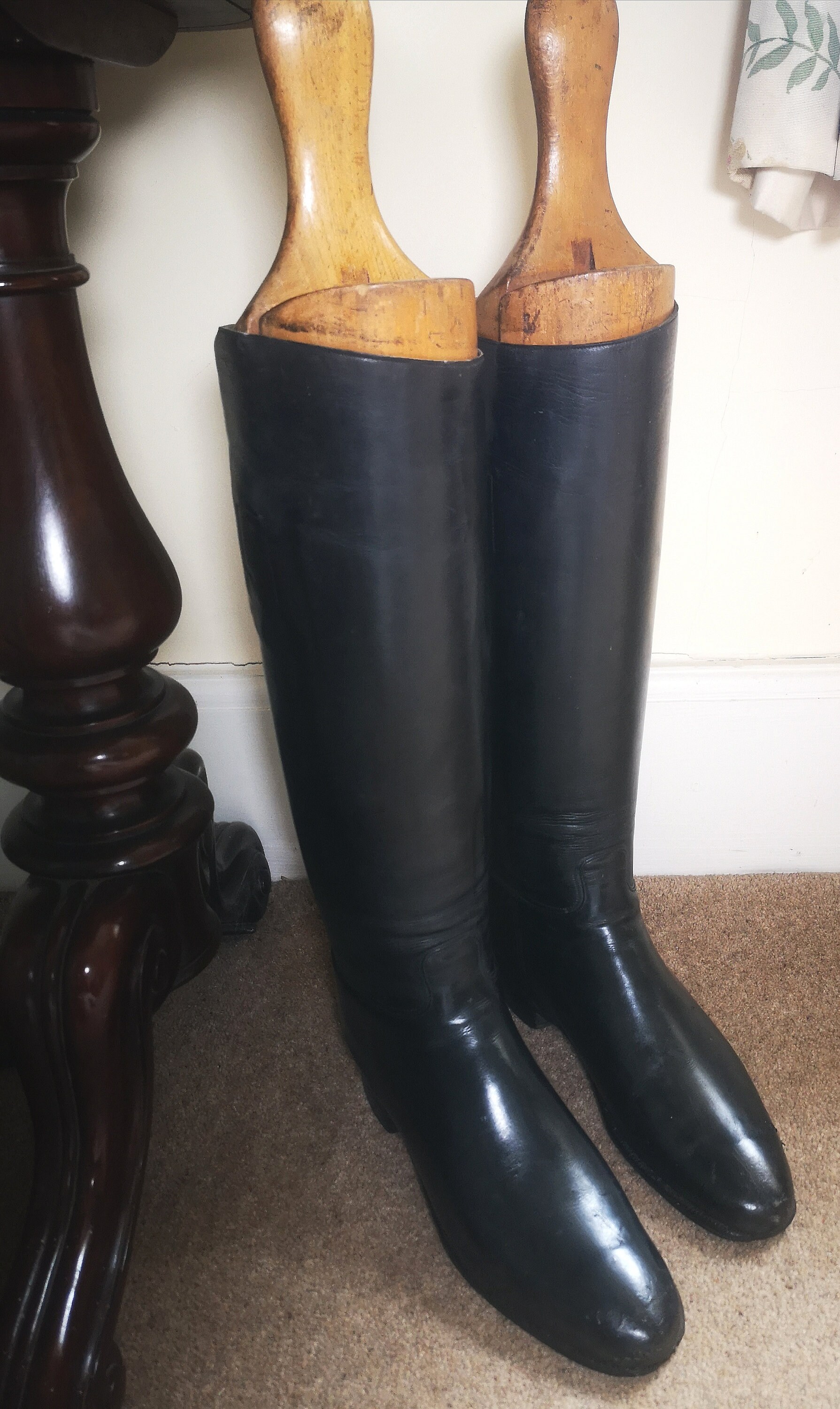 Good Quality Pair Ladies Custom Made Black Leather Hunting Boots Approx ...