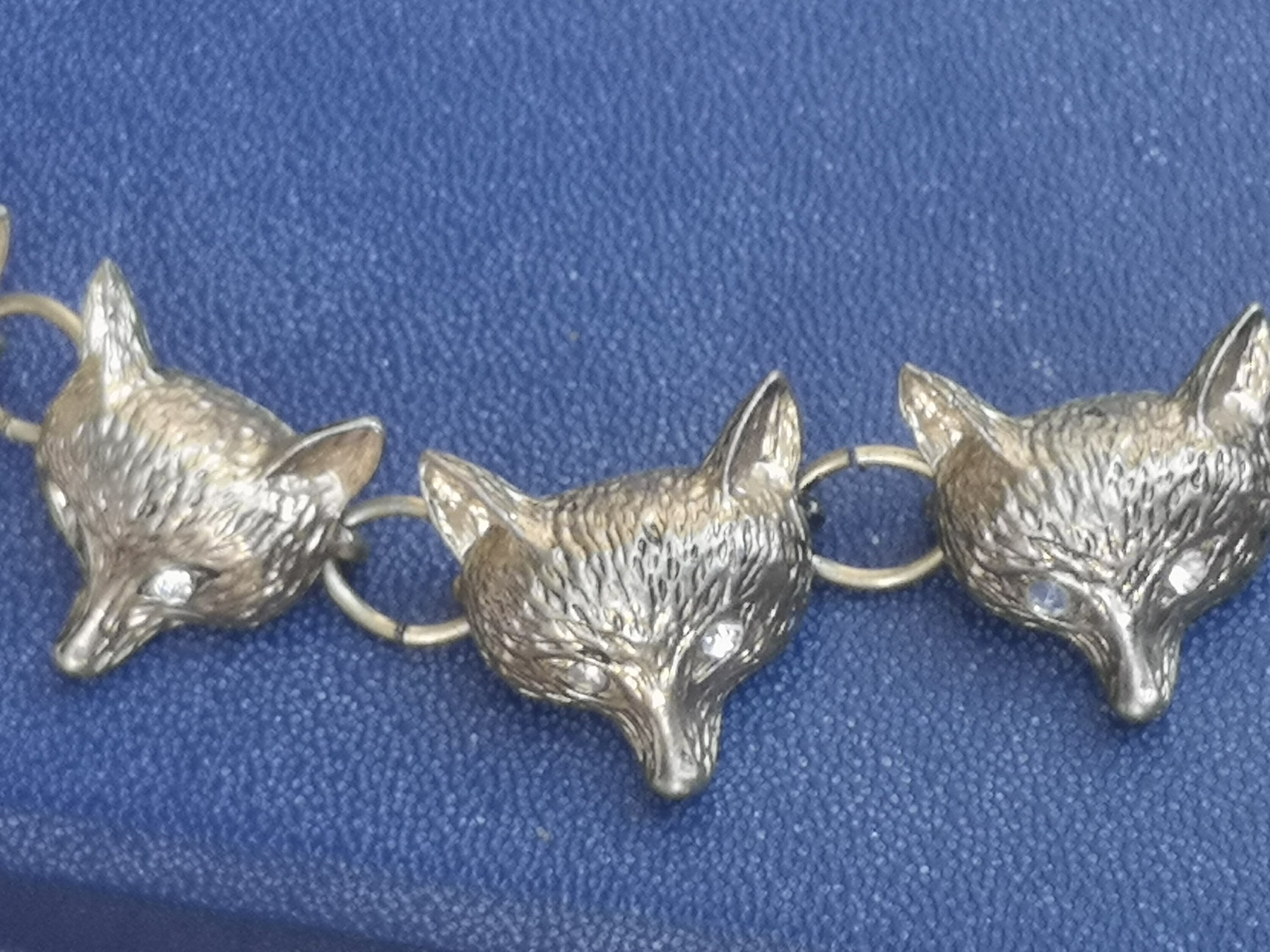 Vintage Brass Colour Fox Mask Necklace With Clear Stone Eyes - Etsy