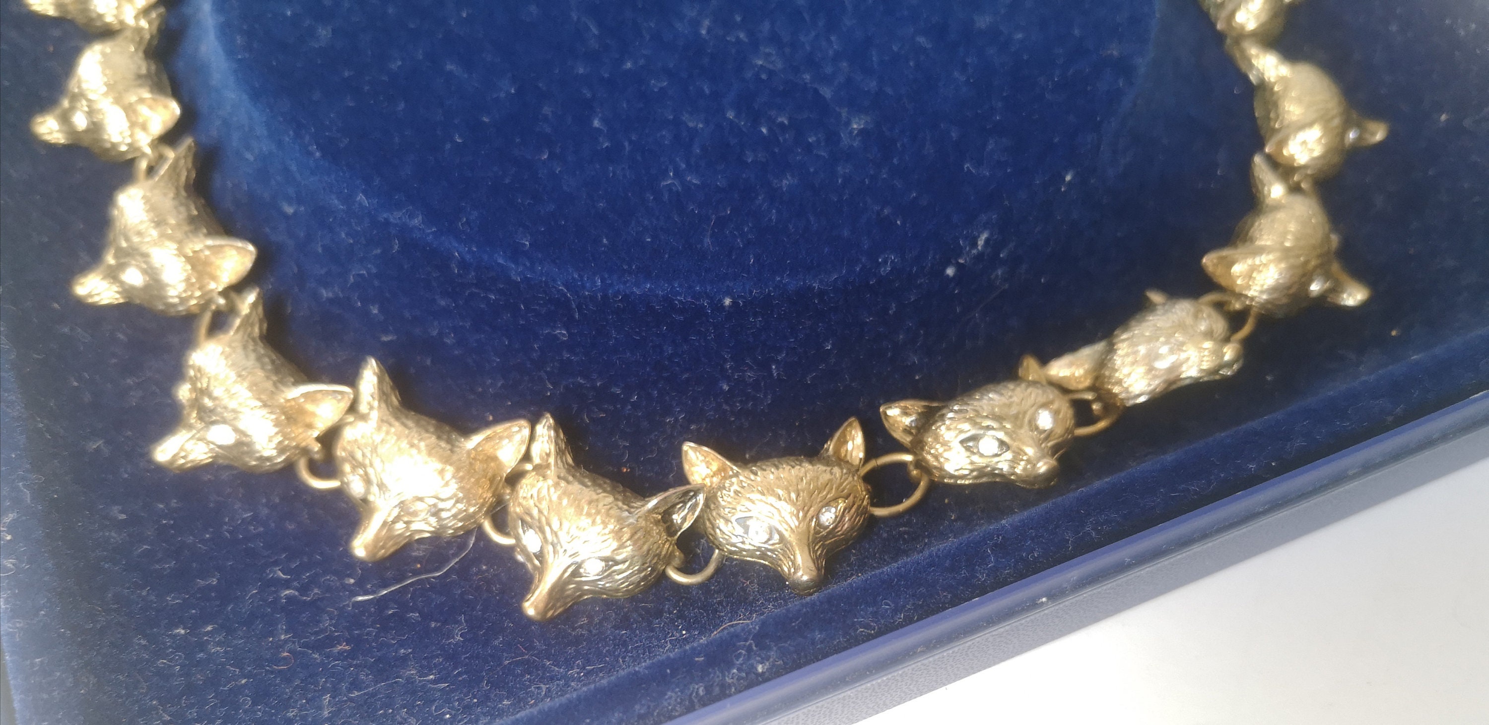 Vintage Brass Colour Fox Mask Necklace With Clear Stone Eyes - Etsy