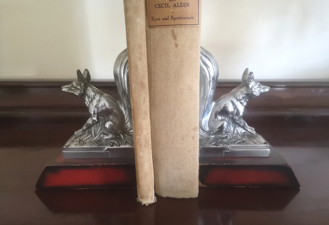 Pair of Vintage Chromed Fox Bookends on Wooden Base - Etsy
