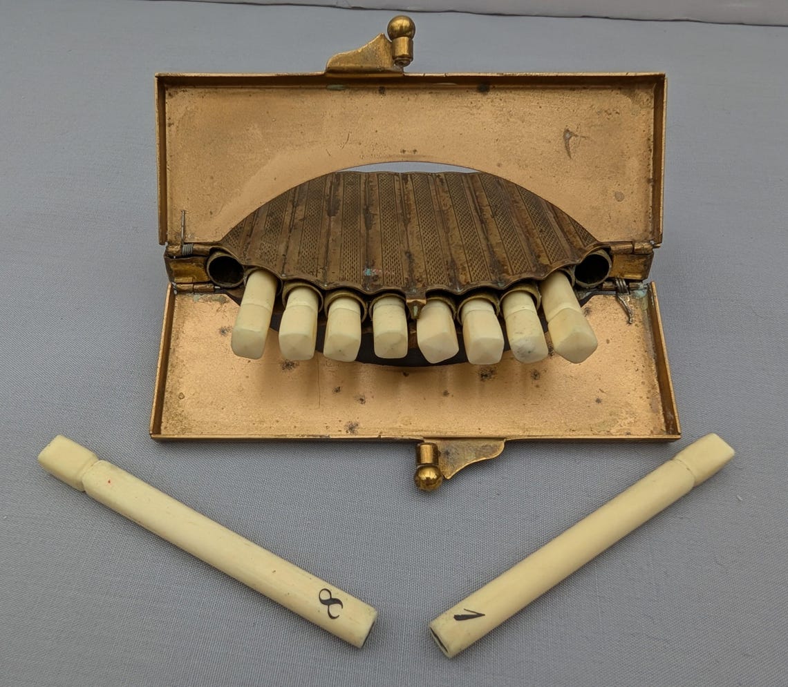 Antique Gilt Metal Case Holding Ten Butt Markers / Peg Finders C 1930 ...