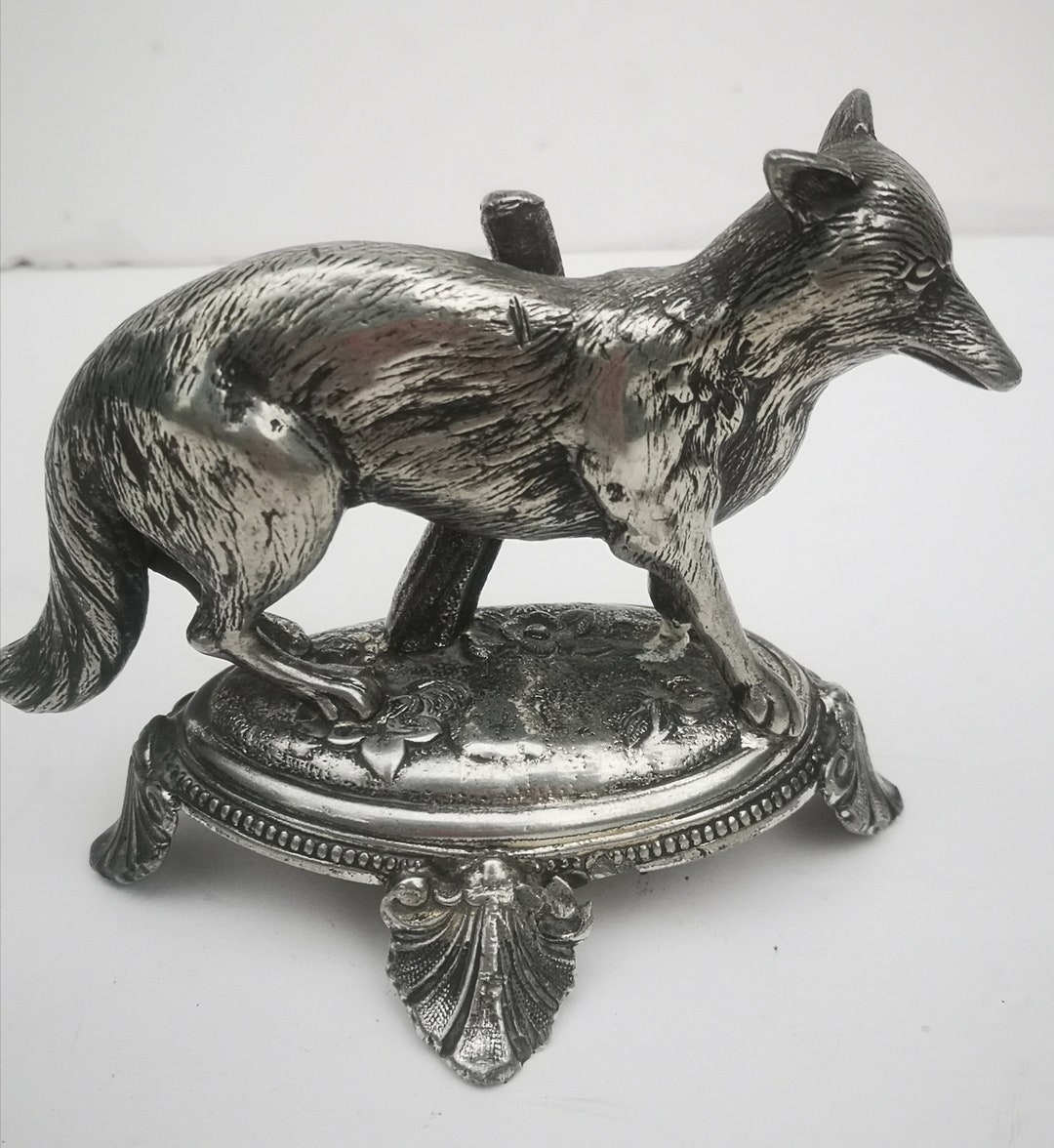 Antique Polished Pewter Model of Prowling Fox on Base - Etsy