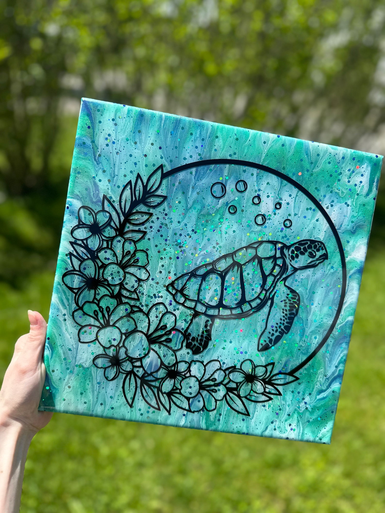 Sea Turtle Wall Art, Ocean Art, Glitter Decor, Beach House, Flashy Wall ...
