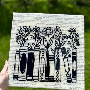 Book Decor, Floral Artwork, Book Lover Gift, Original Canvas Book Art ...