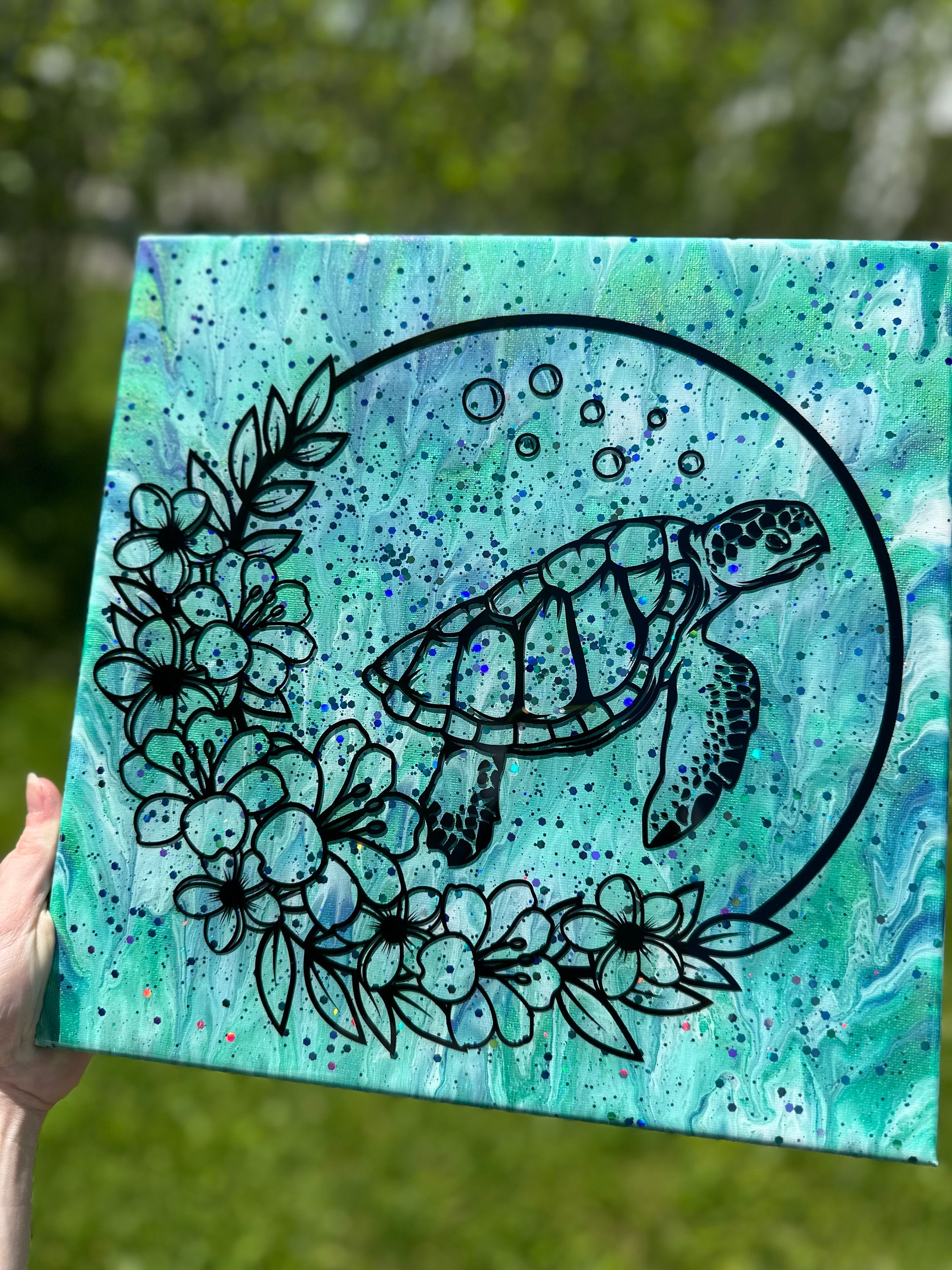 Sea Turtle Wall Art, Ocean Art, Glitter Decor, Beach House, Flashy Wall ...