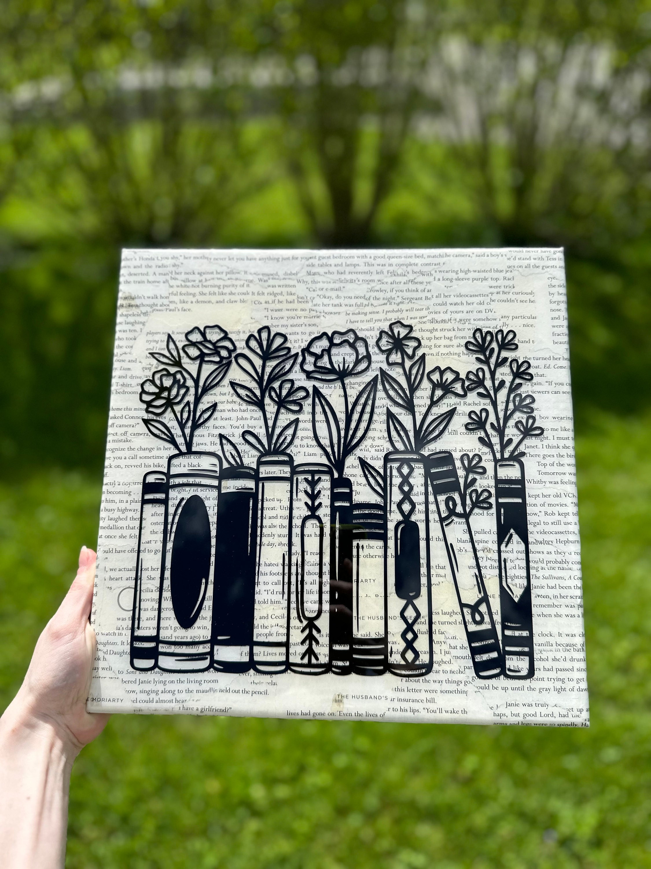 Book Decor, Floral Artwork, Book Lover Gift, Original Canvas Book Art ...