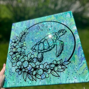 Sea Turtle Wall Art, Ocean Art, Glitter Decor, Beach House, Flashy Wall ...