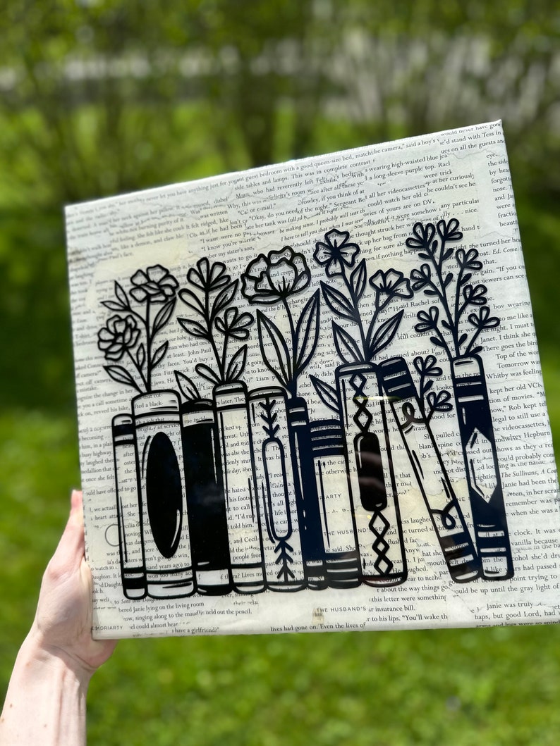 Book Decor, Floral Artwork, Book Lover Gift, Original Canvas Book Art ...