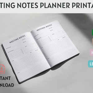 Meeting Notes Printable Template Agenda & Minutes Notebook PDF ...
