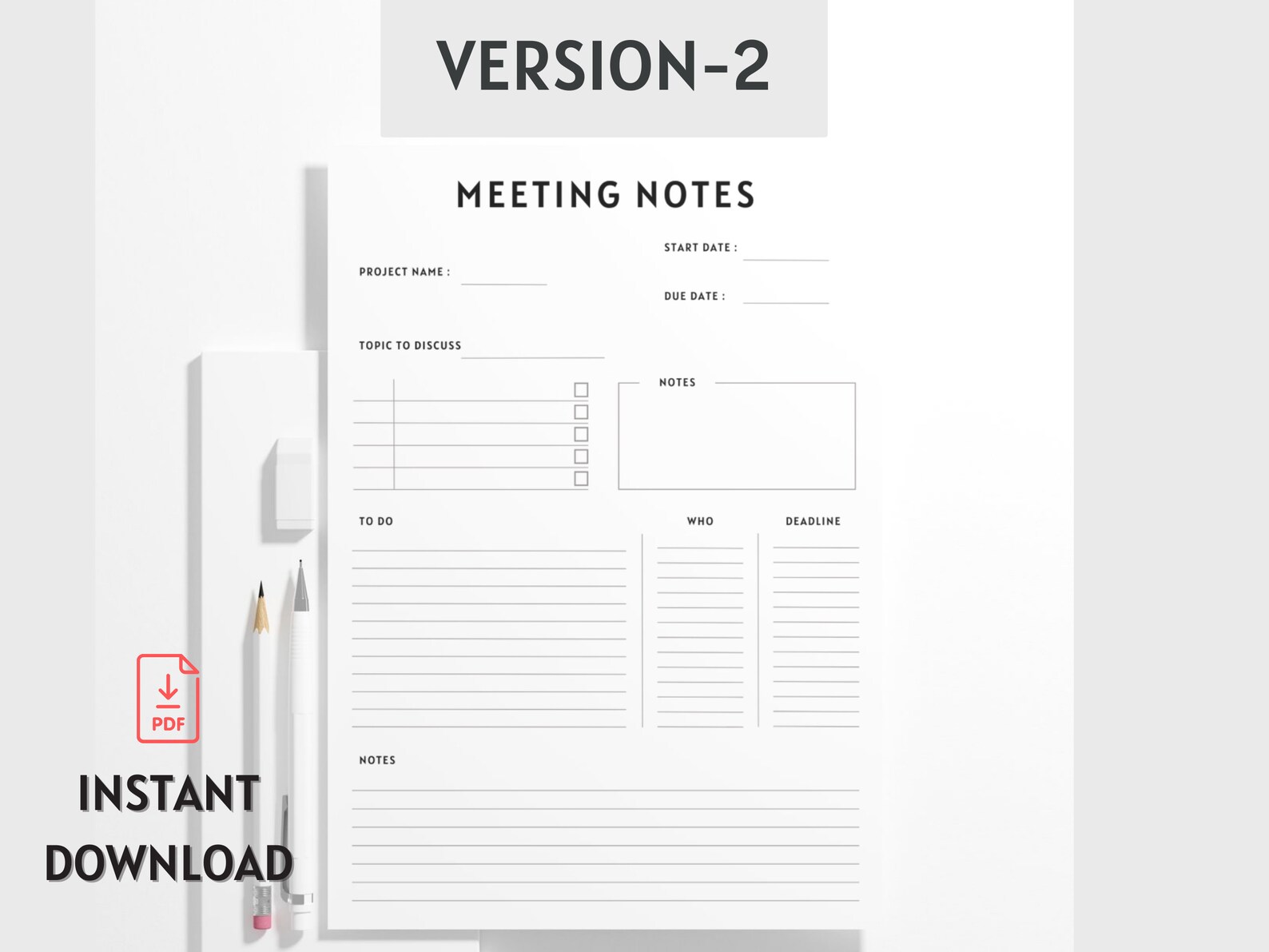 Meeting Notes Printable Template Agenda & Minutes Notebook PDF ...