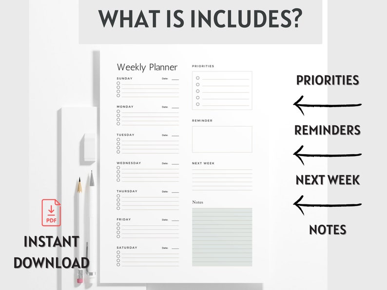 Weekly Schedule Planner Printable PDF Minimalist Weekly Planner ...