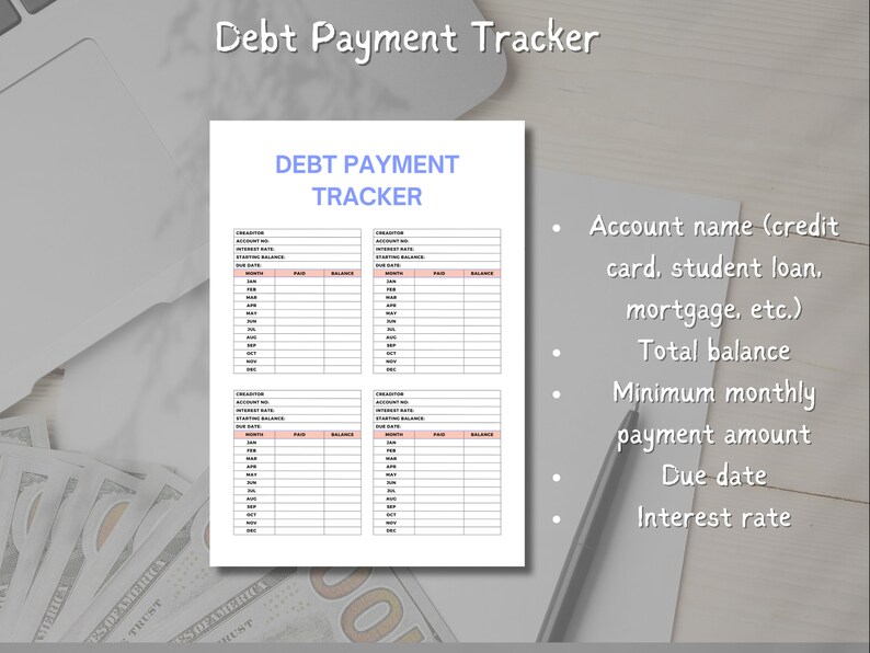 Debt Tracker Printable, Debt Calculator Printable, Debt Payment Tracker ...