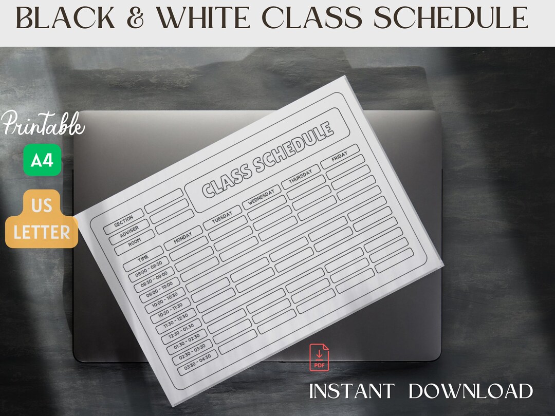 Minimalist Black and White Class Schedule Planner simple Black and ...