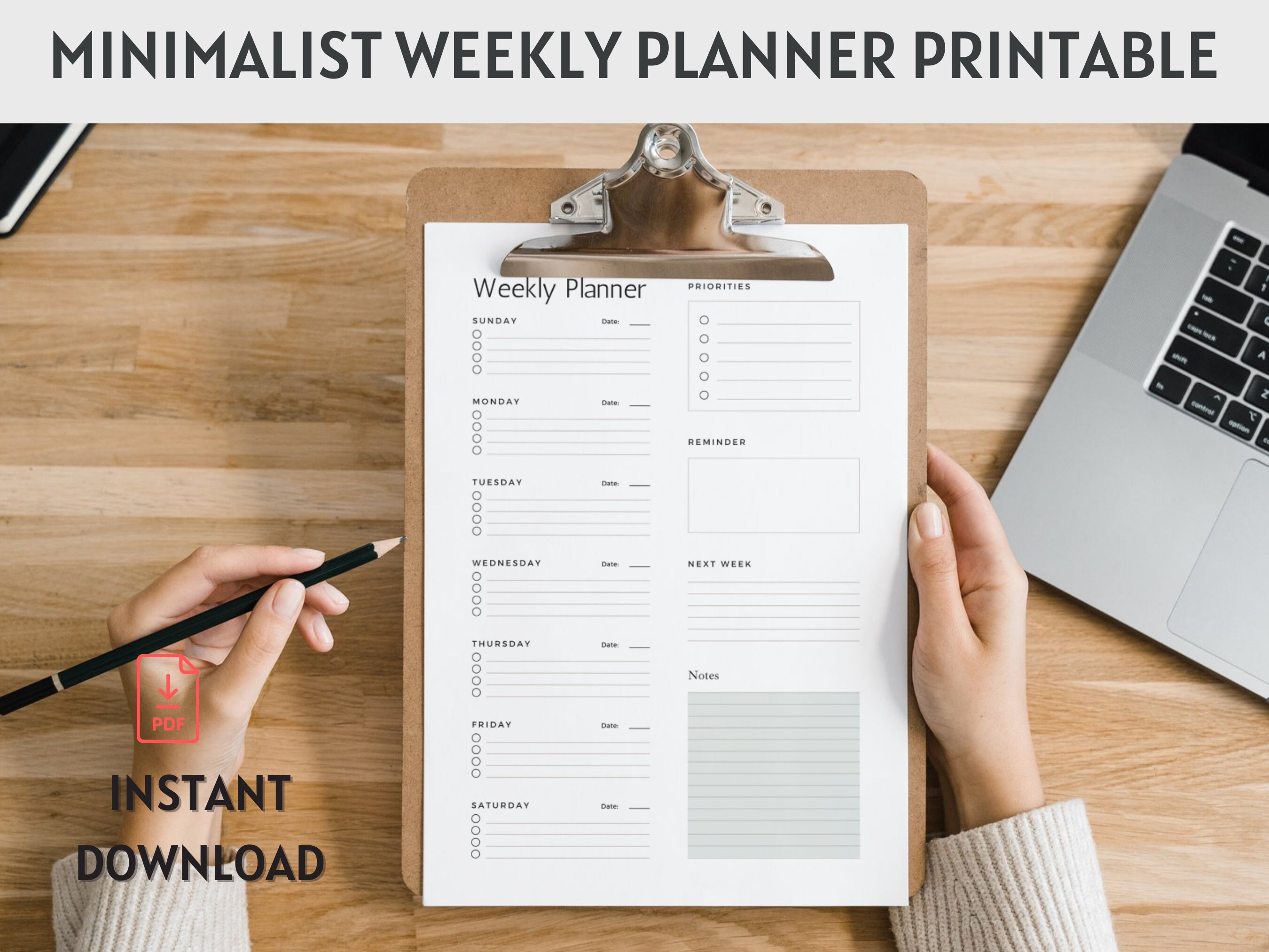 Weekly Schedule Planner Printable PDF Minimalist Weekly Planner ...