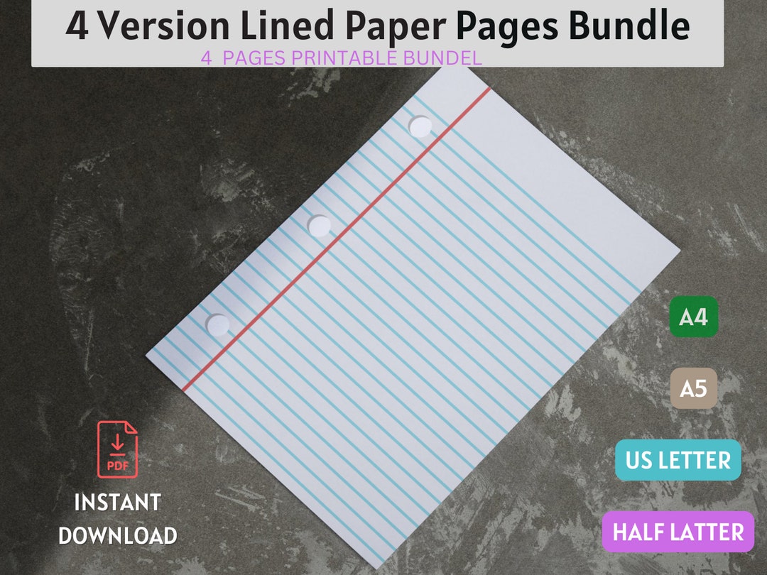 Printable Lined Paper Pack Assorted Ruled Writing Pages PDF Download ...