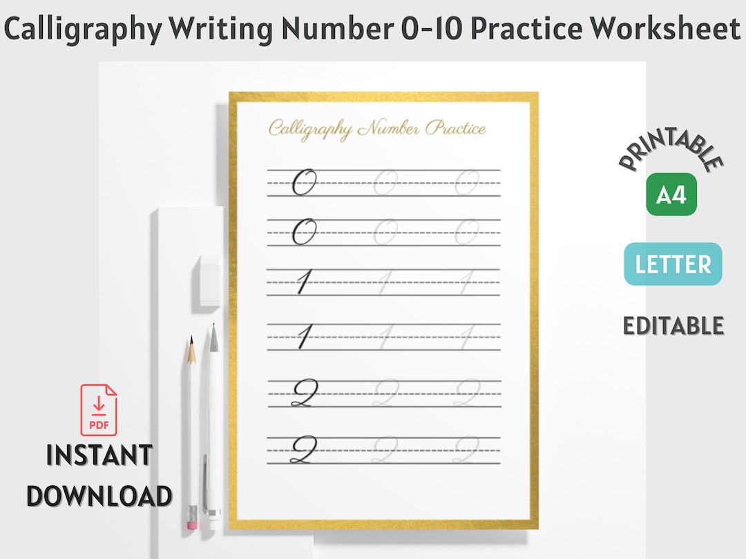 Printable Calligraphy Number Workbook Calligraphy Number Worksheets ...
