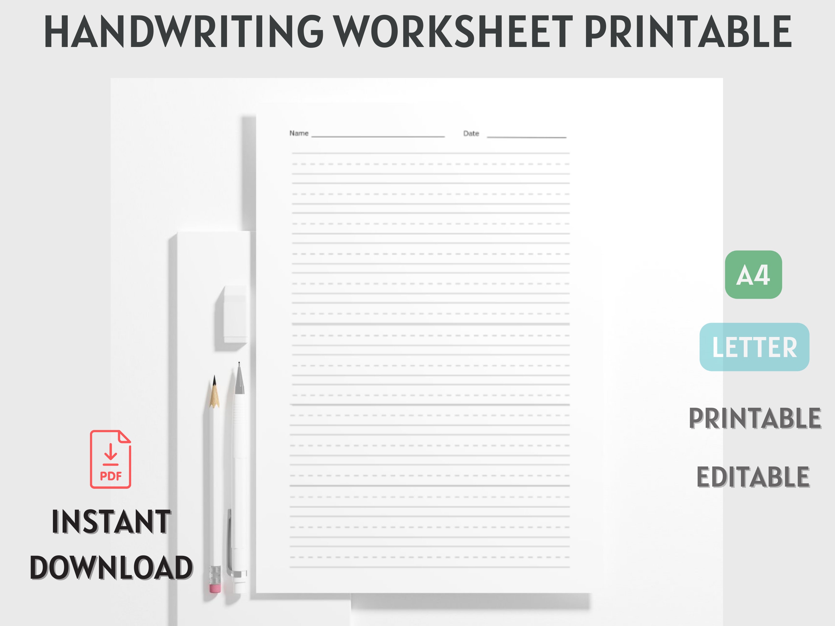 Handwriting Worksheets for Kids Printable PDF Alphabet & Word Practice ...