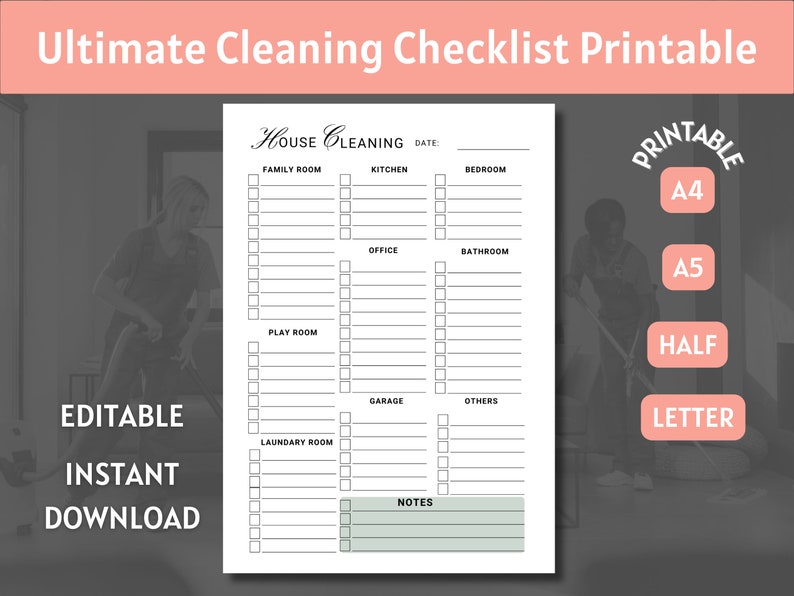 Ultimate Cleaning Checklist Printable Daily, Weekly & Monthly House ...