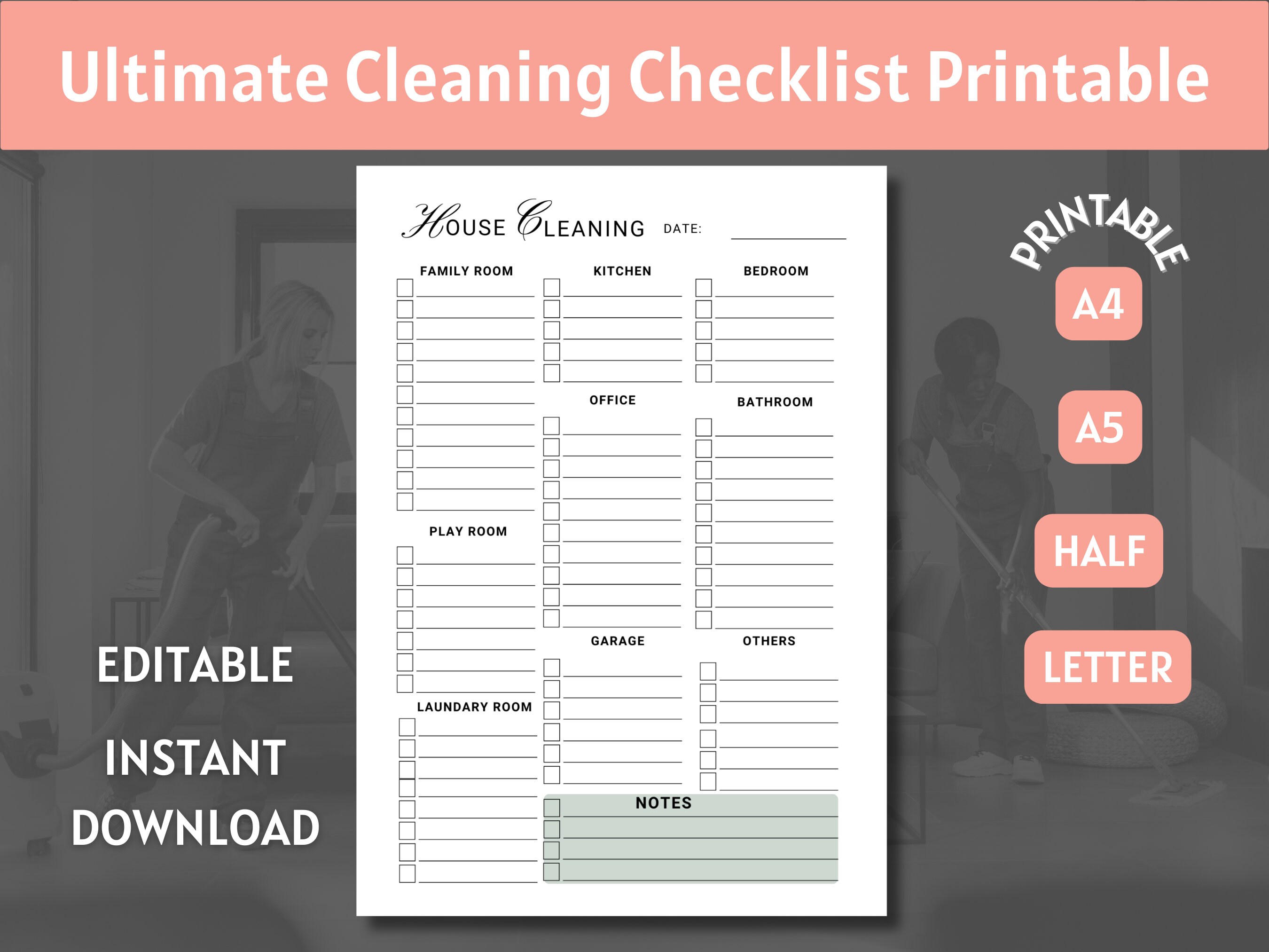 Ultimate Cleaning Checklist Printable Daily, Weekly & Monthly House ...