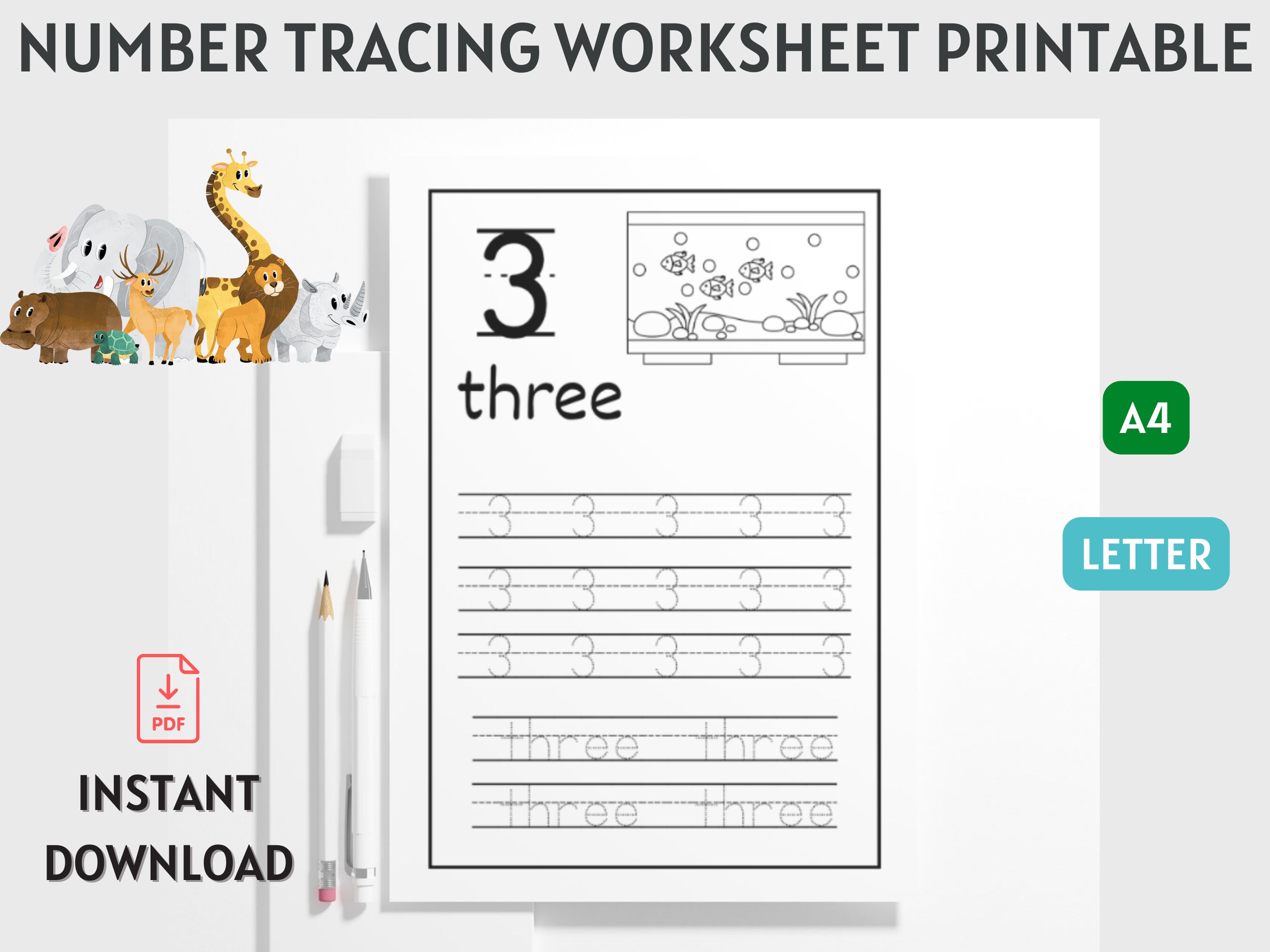 Number Tracing Worksheets Printable Counting Practice Preschool ...