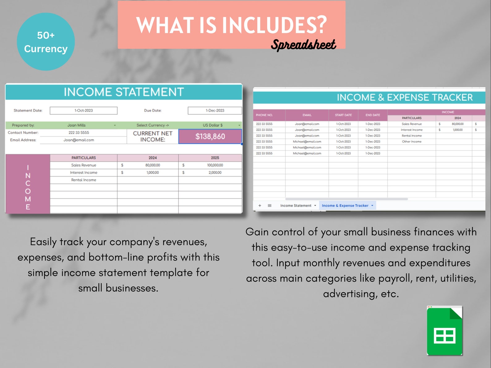Small Business Income Statement Template Income and Expenses Tracker ...